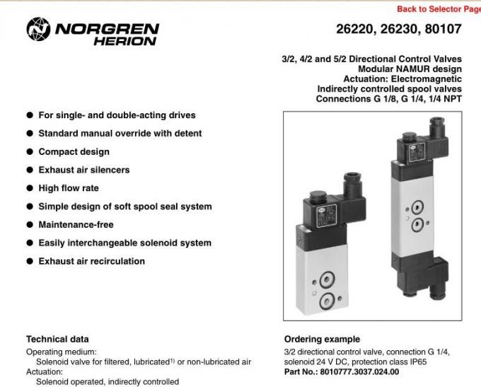 ORIGINAL NEW NORGREN Norgren solenoid valve 26220, 26230, 80107,2623077 ...
